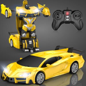 qumcou remote control car, transform robot rc cars with cool headlights, 2.4ghz kids toys car with 360 degree rotation and one-button deformation, christmas birthday gifts for boys girls