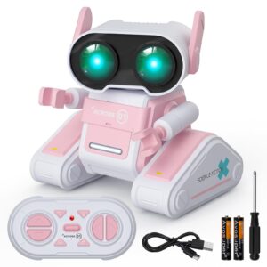 dodomagxanadu robot toys, remote control robot toy for girls, rc robots with led eyes and music, gifts for 3 4 5 6 7 8 9 years old kids boys and girls (pink)