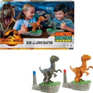 mattel games rock 'em sock 'em raptors jurassic world domination kids game fighting raptors with blue vs atrociraptor