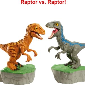 Mattel Games Rock 'Em Sock 'Em Raptors Jurassic World Domination Kids Game Fighting Raptors with Blue vs Atrociraptor