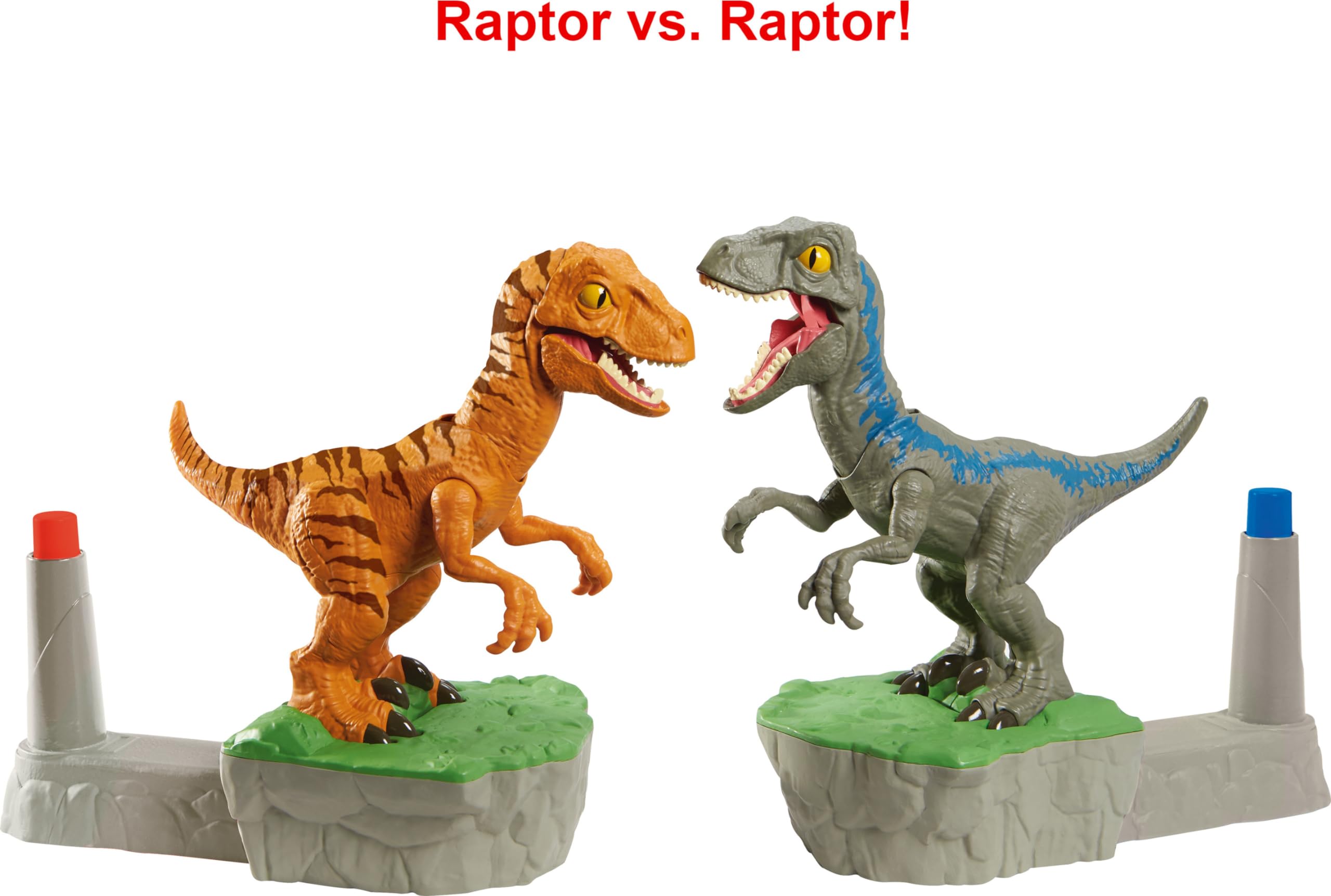 Mattel Games Rock 'Em Sock 'Em Raptors Jurassic World Domination Kids Game Fighting Raptors with Blue vs Atrociraptor