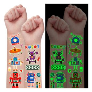 partywind 315 styles (30 sheets) glow robot party favors, luminous robots temporary tattoos for boys party supplies birthday, goodie bag stuffers for children