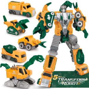 dreamon transforming robot toys set for boys,5-in-1 magnetic construction vehicles for kids ages 4-7,5 pcs stem building toys for kid