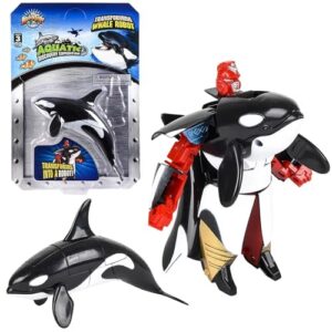 rhode island novelty safari discovery expedition transforming orca whale to robot toy, 4 inch action figure, great gift for boys and girls