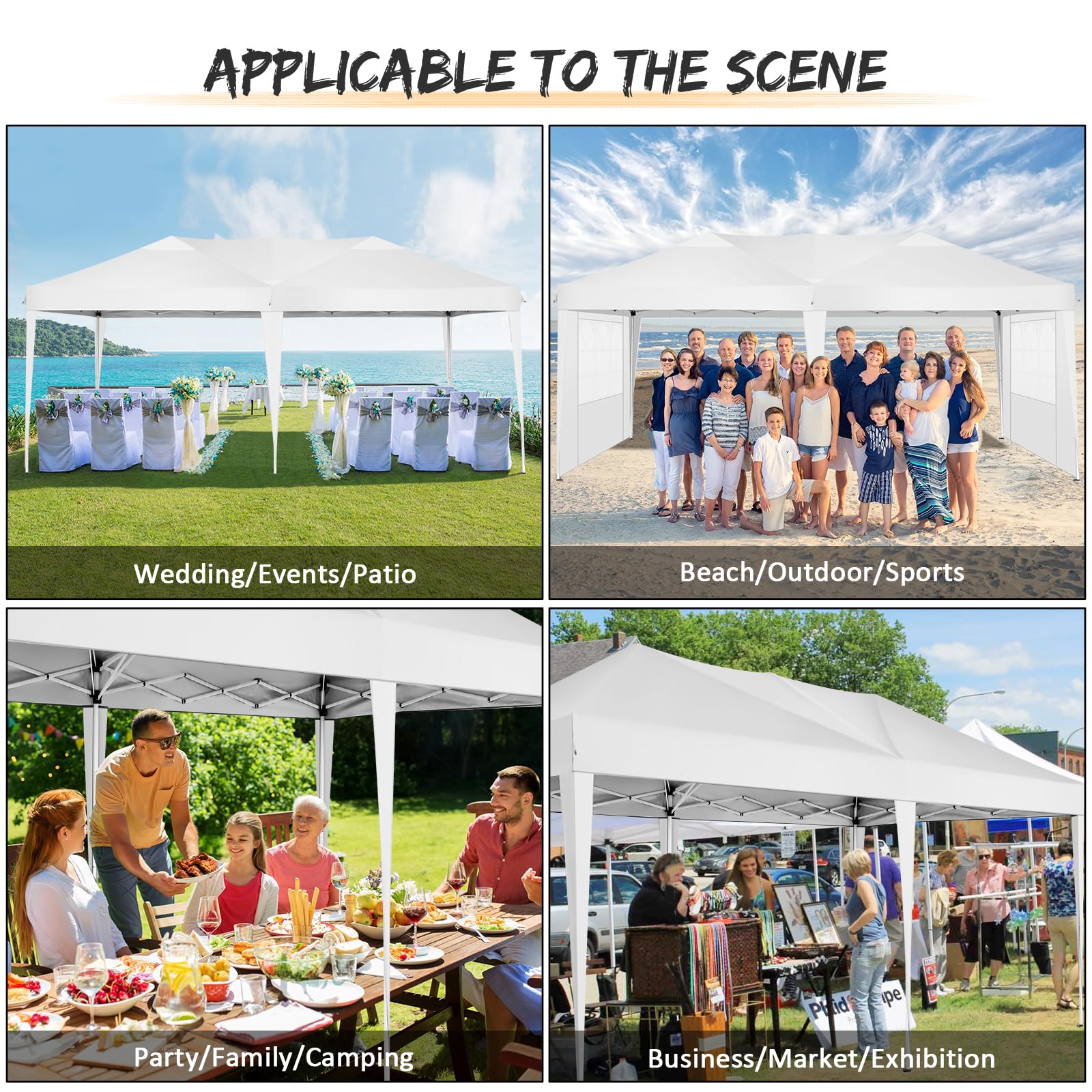 COBIZI Canopy 10x20 Pop Up Canopy Tent with 6 Sidewalls Ez Pop Up Tent 10x20 Waterproof Commercial Instant Shelter Tent UPF 50+ Portable Gazebo Wedding Tents for Parties Carport Vender Events, White