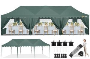 hoteel tents for parties,10x30 canopy outdoor canopies with 8 sidewalls, waterproof sun resistant pop up canopy portable wedding tent with rolling bag & sandbags for large event,backyard,birthday,gray