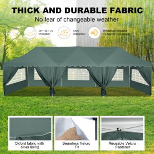 HOTEEL Tents For Parties,10x30 Canopy Outdoor Canopies with 8 Sidewalls, Waterproof Sun Resistant Pop Up Canopy Portable Wedding Tent with Rolling Bag & Sandbags for Large Event,Backyard,Birthday,Gray