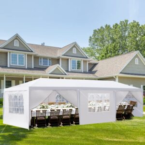 fujampe 10x30 canopy tent with walls outdoor party tent uv protection waterproof patio canopy shelter gazebo white wedding tents for party (10 x 30ft with 8 removable sidewalls)