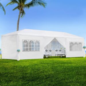 10'x30' outdoor party tent, wedding patio gazebo, canopy tent with 8 removable sidewalls and 2 doors, cater events pavilion with transparent windows, waterproof, easy set