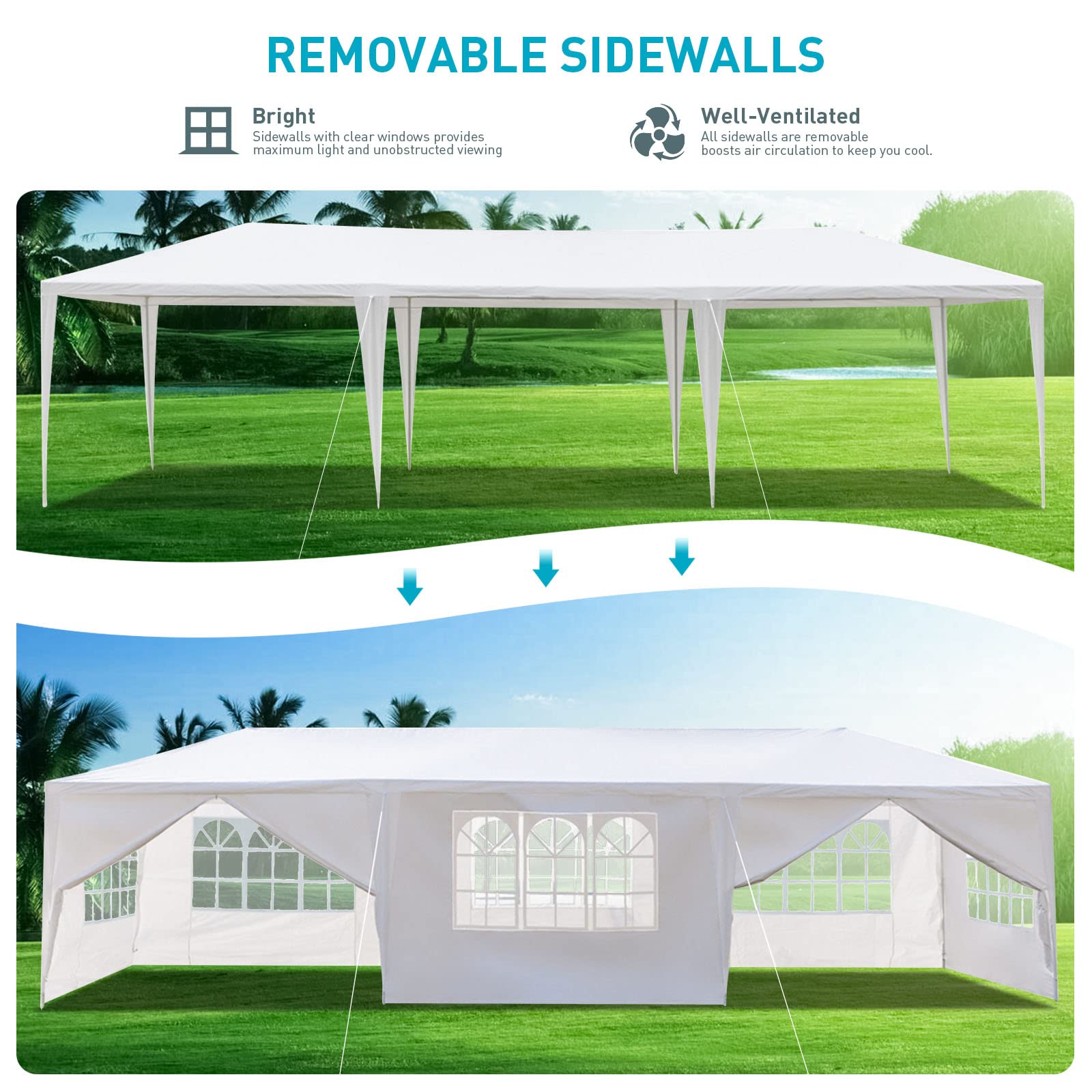 10'x30' Outdoor Party Tent, Wedding Patio Gazebo, Canopy Tent with 8 Removable Sidewalls and 2 Doors, Cater Events Pavilion with transparent windows, Waterproof, Easy Set