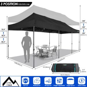 COBIZI 10x30 Heavy Duty Pop up Canopy with 8 sidewalls Stable Wedding Outdoor Tents for Parties Canopy Pop Up Party Tent UPF 50+ Waterproof Commercial Gazebo with Roller Bag, Black(Windproof Upgraded)