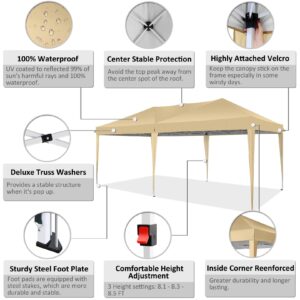 TOOLUCK 10x20 Pop Up Canopy Tent with 6 Sidewalls Tents for Parties Waterproof Camping Canopy Ez Up Party Tent Outdoor Portable Gazebo for Backyard Commercial Event Tent, Khaki