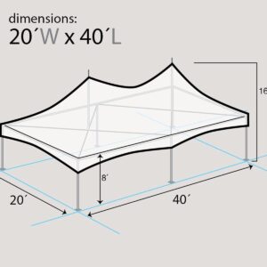 TentandTable 20' Foot x 40' Foot Twin Tube West Coast Frame Style Party Tent - White Canopy - 2.5" Inch Aluminum Frame - Canopies for Banquets, Weddings, Graduations, and Events