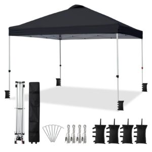 vingli 10x10 pop up canopy tent with carry bag and sandbags, outdoor gazebo canopy tent 10x10 party tent commercial canopy (black)