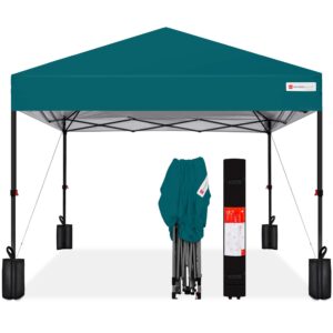 best choice products 10x10ft 1-person setup pop up canopy tent instant portable shelter w/ 1-button push, case, 4 weight bags - cerulean