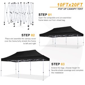 HLong 10x20FT Pop Up Canopy Tent Outdoor Heavy Duty Commercial Instant Sun Shelter, Black