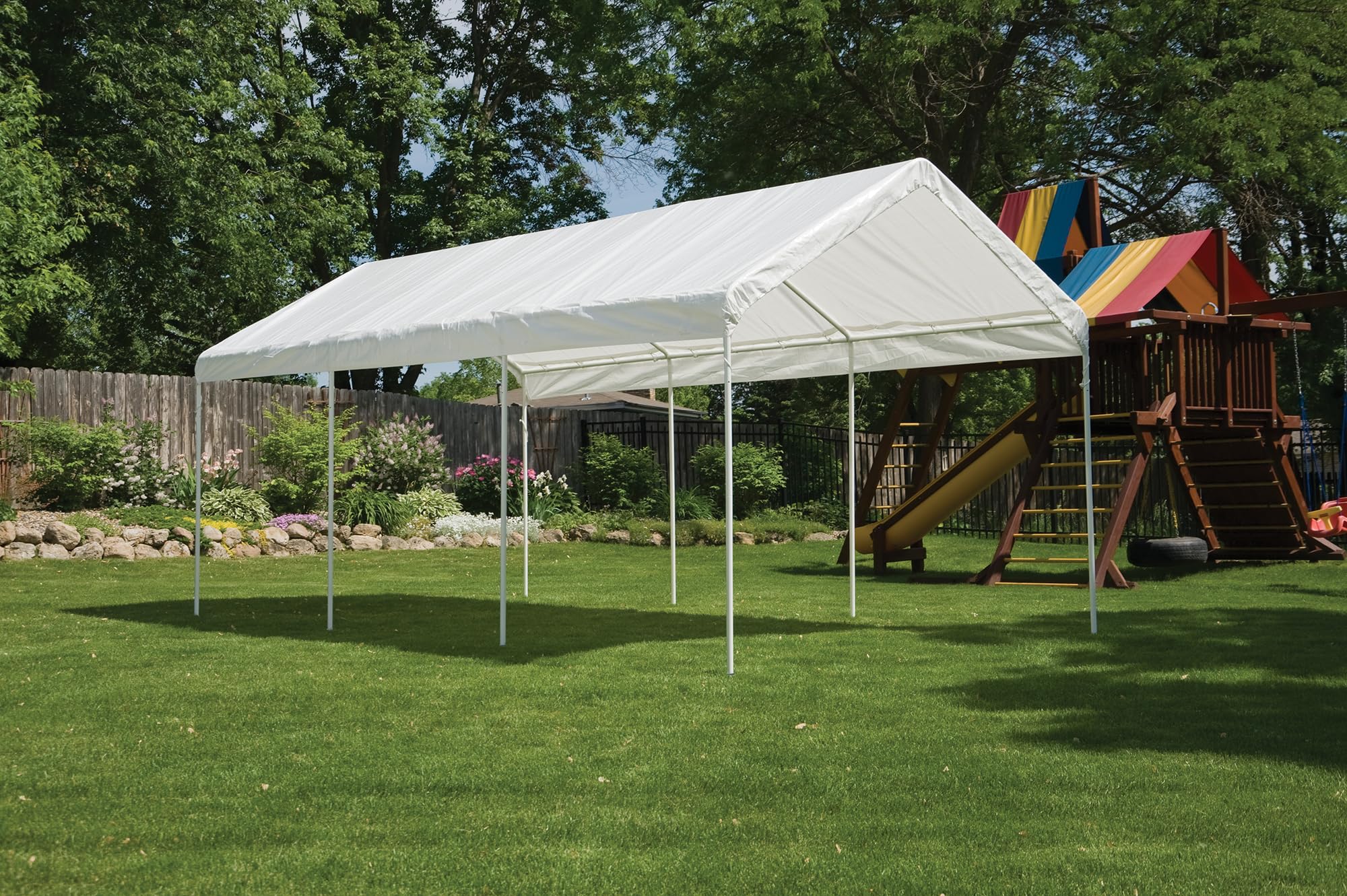 ShelterLogic 10' x 20' MaxAP Large Portable Garage 2in1 Kit Heavy-Duty Steel Frame Outdoor Canopy, Gazebo, or Carport Tent with Enclosure for Car, SUV, Truck, Boat, Tractor, White