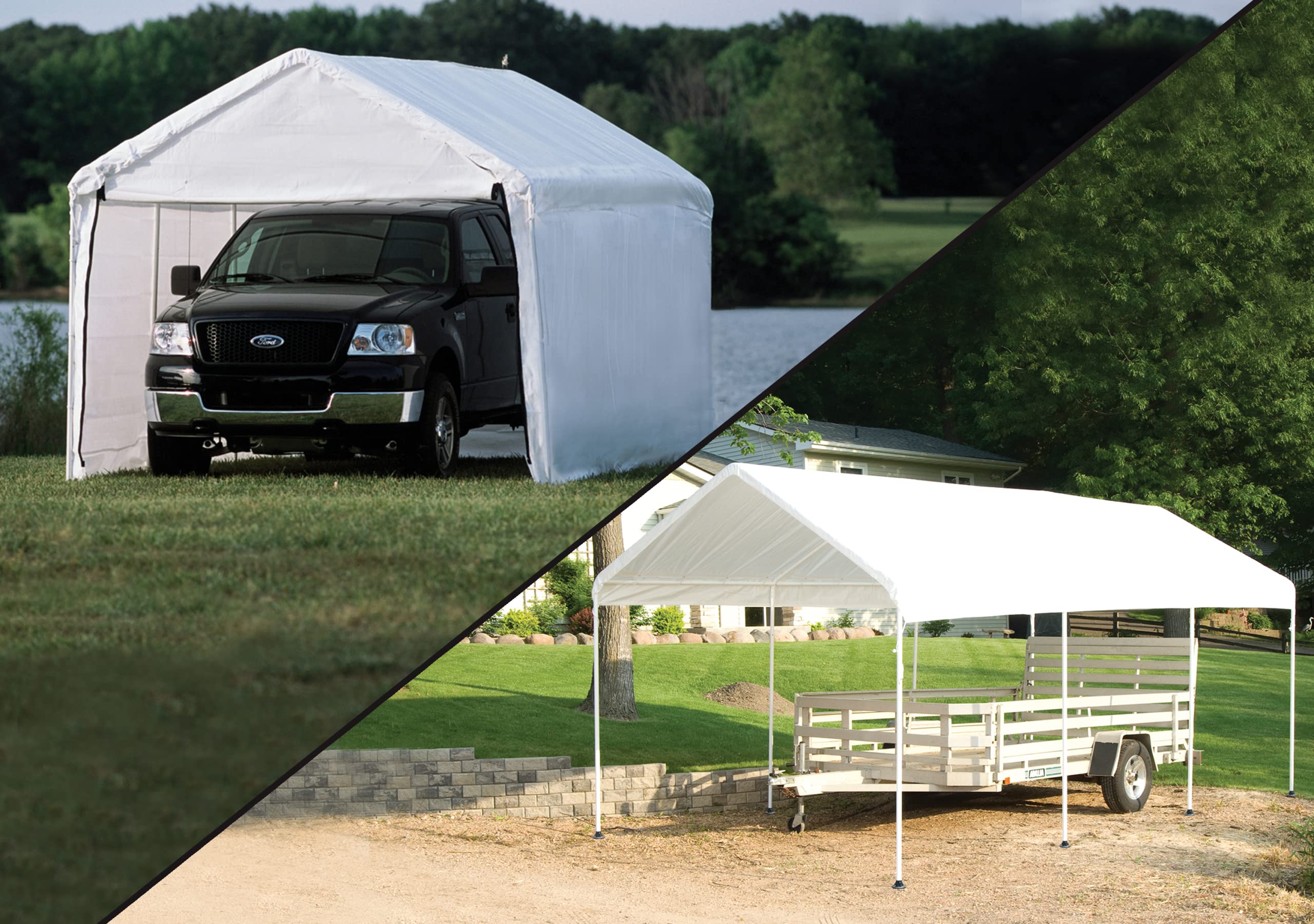 ShelterLogic 10' x 20' MaxAP Large Portable Garage 2in1 Kit Heavy-Duty Steel Frame Outdoor Canopy, Gazebo, or Carport Tent with Enclosure for Car, SUV, Truck, Boat, Tractor, White