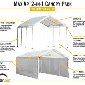 ShelterLogic 10' x 20' MaxAP Large Portable Garage 2in1 Kit Heavy-Duty Steel Frame Outdoor Canopy, Gazebo, or Carport Tent with Enclosure for Car, SUV, Truck, Boat, Tractor, White