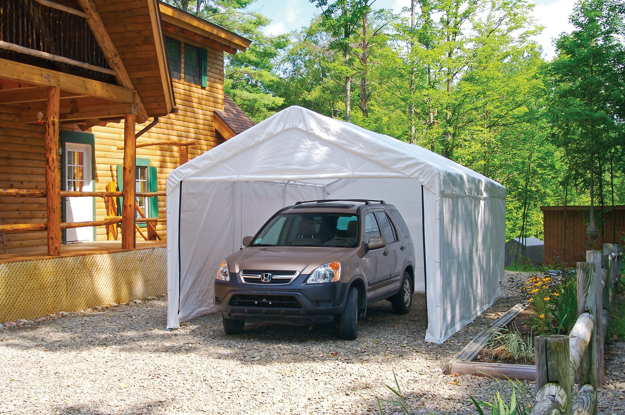 ShelterLogic 10' x 20' MaxAP Large Portable Garage 2in1 Kit Heavy-Duty Steel Frame Outdoor Canopy, Gazebo, or Carport Tent with Enclosure for Car, SUV, Truck, Boat, Tractor, White