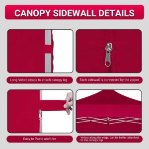 ShiningShow 10x20 Instant Sidewall, Canopy Sidewalls for 10x20 Pop Up Tent, Heavy Duty Fabric Sunwall with Zipper and Velcro, 100% Waterproof and 99% UV Protection, 1 Pack Sidewall Only (Red)