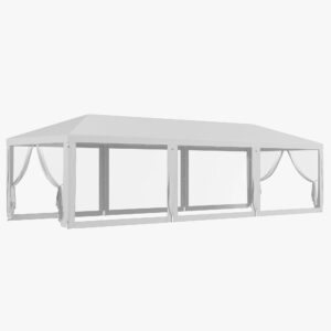 outsunny 10' x 28' party tent canopy, outdoor event shelter gazebo with 8 removable mesh sidewalls, zipper doors, steel frame, white