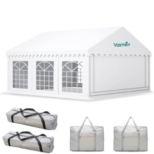 vasttent 20x20ft party tent for wedding outdoor large event camping, upgraded galvanized poles&rainproof pe removable sidewalls, heavy duty canopy with 6 pvc windows and carry bags - white