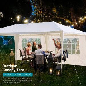 10'x20' Outdoor Party Tent, Large Wedding Birthday Tents for Parties, White Canopy Tent with 4 Removable Sidewalls & Transparent Windows, Outside Gazebo Event Tent for Garden, Patio and Backyard