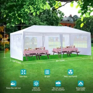 10'x20' Outdoor Party Tent, Large Wedding Birthday Tents for Parties, White Canopy Tent with 4 Removable Sidewalls & Transparent Windows, Outside Gazebo Event Tent for Garden, Patio and Backyard