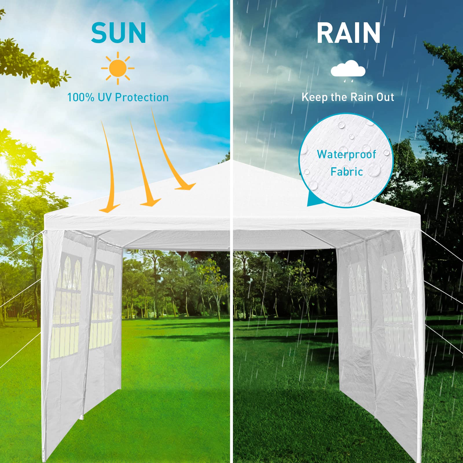 10'x20' Outdoor Party Tent, Large Wedding Birthday Tents for Parties, White Canopy Tent with 4 Removable Sidewalls & Transparent Windows, Outside Gazebo Event Tent for Garden, Patio and Backyard