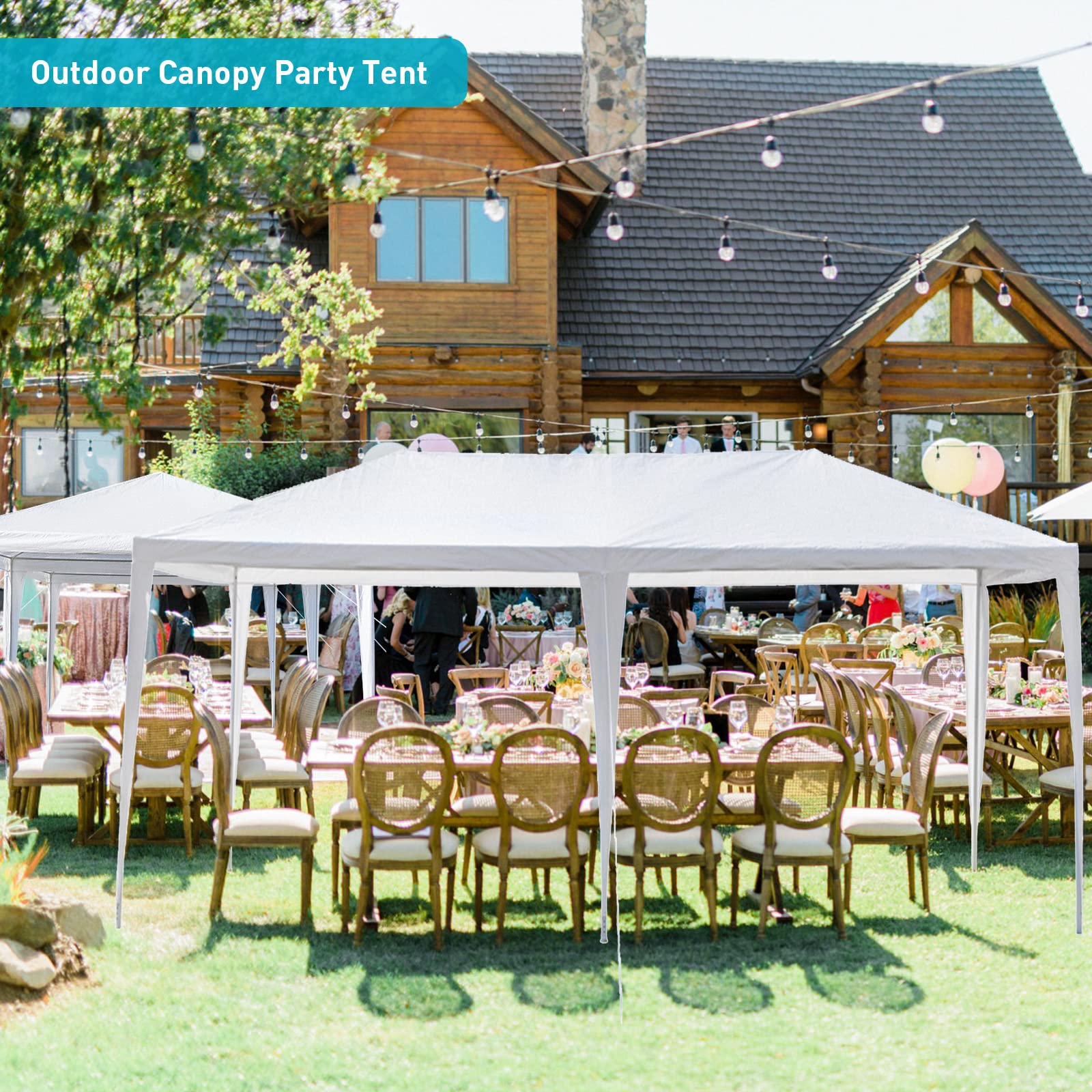 10'x20' Outdoor Party Tent, Large Wedding Birthday Tents for Parties, White Canopy Tent with 4 Removable Sidewalls & Transparent Windows, Outside Gazebo Event Tent for Garden, Patio and Backyard