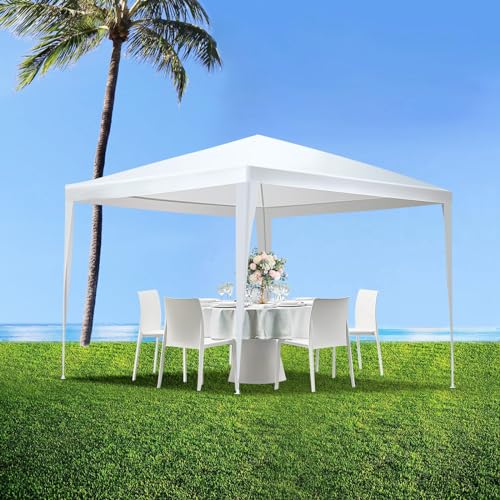 10'x10' Party Tent, Outdoor Tents for Parties, Wedding, Birthday and Flea Market, White Canopy Tent with Ground Nails and Ropes, Small Event Tent for Backyard, Patio