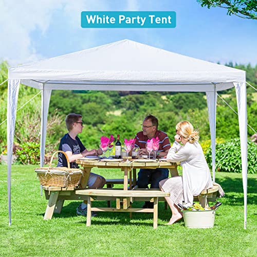 10'x10' Party Tent, Outdoor Tents for Parties, Wedding, Birthday and Flea Market, White Canopy Tent with Ground Nails and Ropes, Small Event Tent for Backyard, Patio