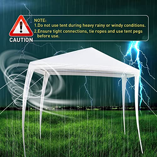 10'x10' Party Tent, Outdoor Tents for Parties, Wedding, Birthday and Flea Market, White Canopy Tent with Ground Nails and Ropes, Small Event Tent for Backyard, Patio