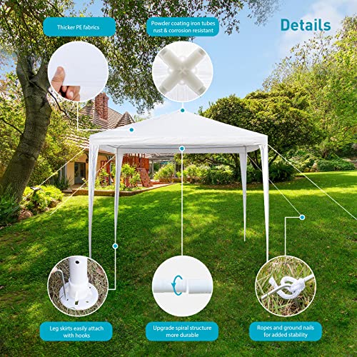 10'x10' Party Tent, Outdoor Tents for Parties, Wedding, Birthday and Flea Market, White Canopy Tent with Ground Nails and Ropes, Small Event Tent for Backyard, Patio