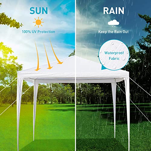 10'x10' Party Tent, Outdoor Tents for Parties, Wedding, Birthday and Flea Market, White Canopy Tent with Ground Nails and Ropes, Small Event Tent for Backyard, Patio