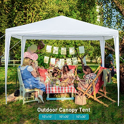 10'x10' Party Tent, Outdoor Tents for Parties, Wedding, Birthday and Flea Market, White Canopy Tent with Ground Nails and Ropes, Small Event Tent for Backyard, Patio