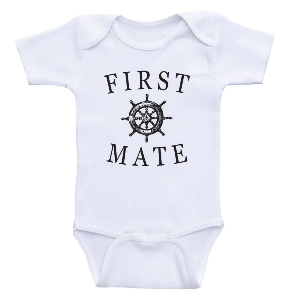 Heart Co Designs Nautical Baby Clothes First Mate Anchor One-Piece Shirts For Babies (6mo-Short Sleeve)