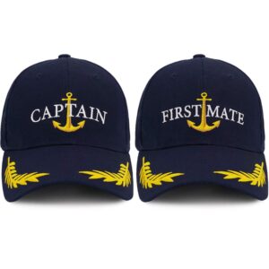 captain hat & first mate | matching skipper boating baseball caps | nautical navy marine sailor hats (navy gold)