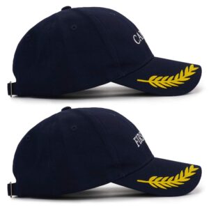 Captain Hat & First Mate | Matching Skipper Boating Baseball Caps | Nautical Navy Marine Sailor Hats (Navy Gold)