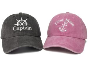 enodtter embroidered captain first mate hats for men women, nautical marine sailor gift, black pink skipper boating baseball caps