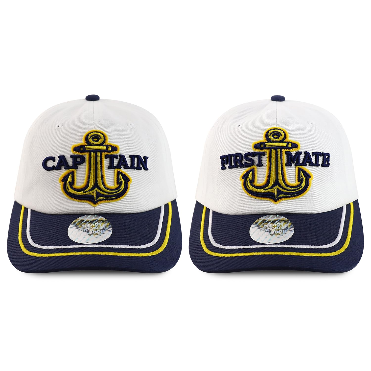 Trendy Apparel Shop Captain & First Mate 3D Embroidered Baseball 2 Pc Cap Set - Captain First Mate