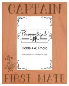 thiswear nautical gift sail captain first mate anchor natural wood engraved 4x6 portrait picture frame wood