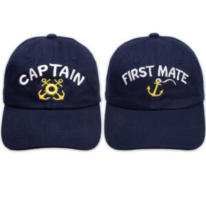 anapoliz captain hat, first mate hat set | adjustable captain cap, first mate (2 pcs.) sailor set | sailor yacht 2 piece cap set | sea captain baseball cap, skipper & first mate set navy