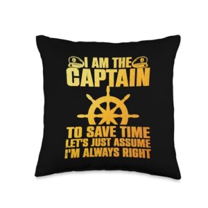 boat captain gift first mate accessories & stuff cool captain for men women pontoon boat owner throw pillow, 16x16, multicolor