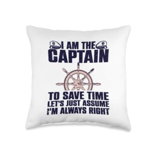 boat captain gift first mate accessories & stuff cool captain for men women pontoon boat owner throw pillow, 16x16, multicolor