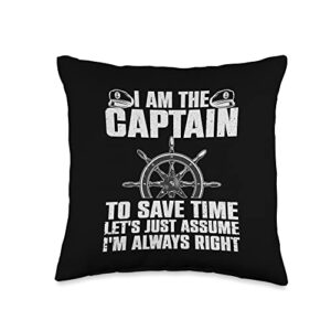 boat captain gift first mate accessories & stuff cool captain for men women pontoon boat owner throw pillow, 16x16, multicolor