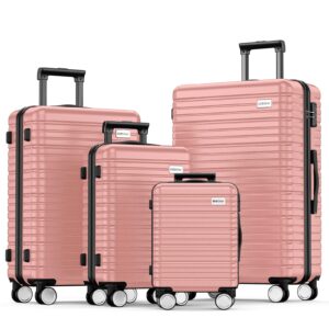 beow luggage sets 4-piece (16/20/24/28)" expandable suitcases with wheels pc+abs durable hardside luggage clearance pink