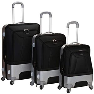 rockland rome hybrid spinner wheel luggage, black, 3-piece set (20/24/28)