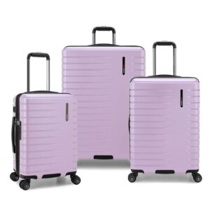 traveler's choice archer polycarbonate hardside spinner luggage set, tie down straps,purple, 3-piece